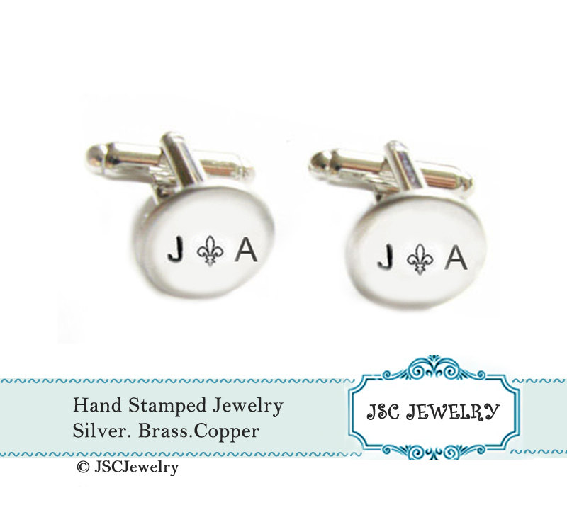 Fleur Di Lis Initial Cufflinks Hand Stamped French Cuff Links ...